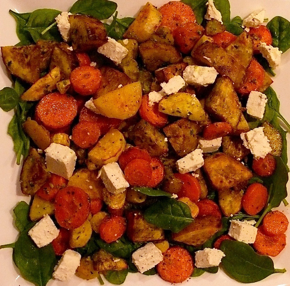 Roast Vegetable Salad with Pesto & Goat’s Feta Cheese | Paleo with cream